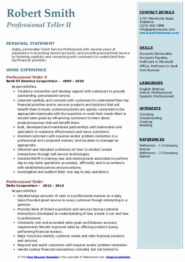 Sample Teller Resume Teller Resume Samples | QwikResume
