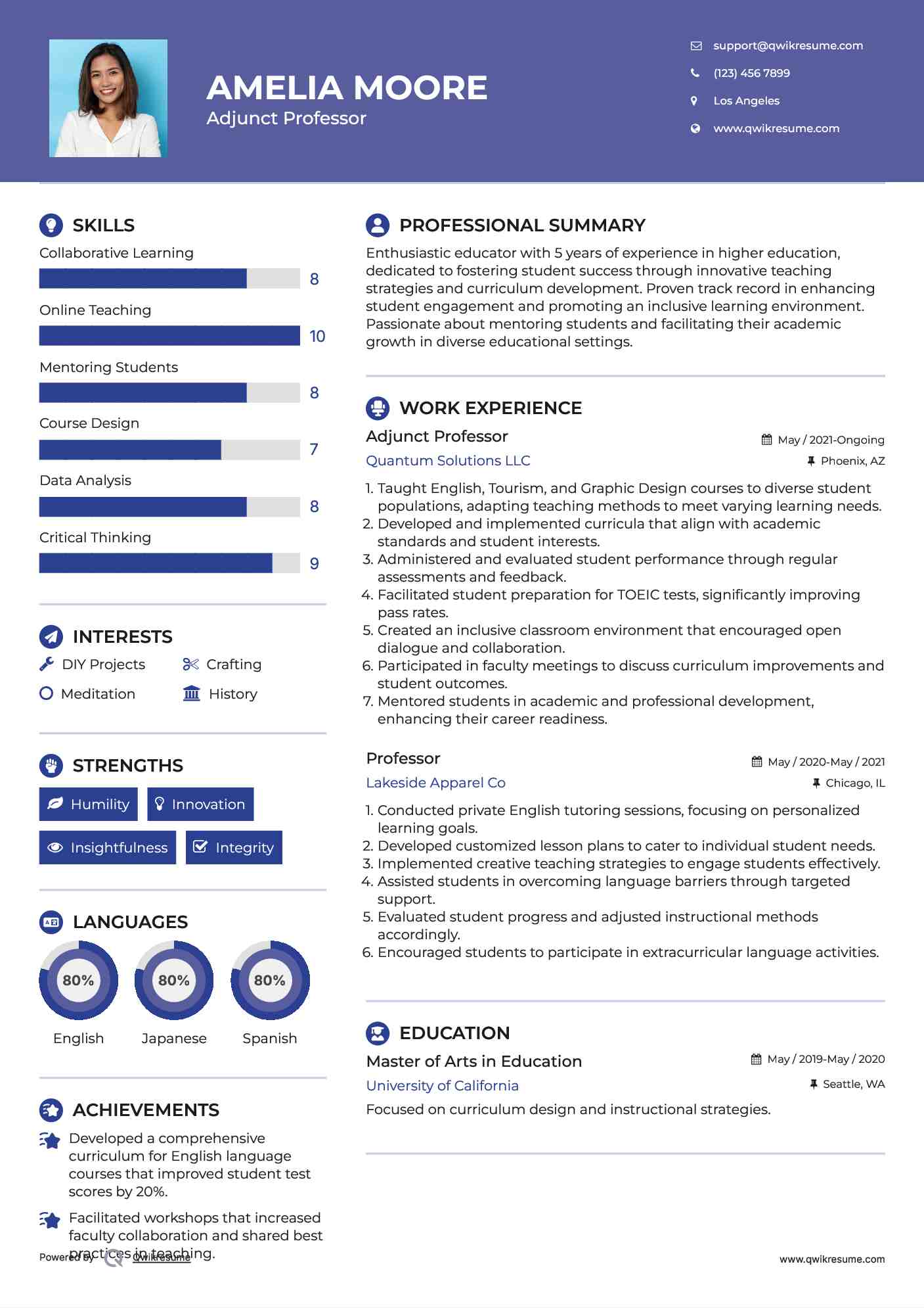 Professor Resume Samples QwikResume