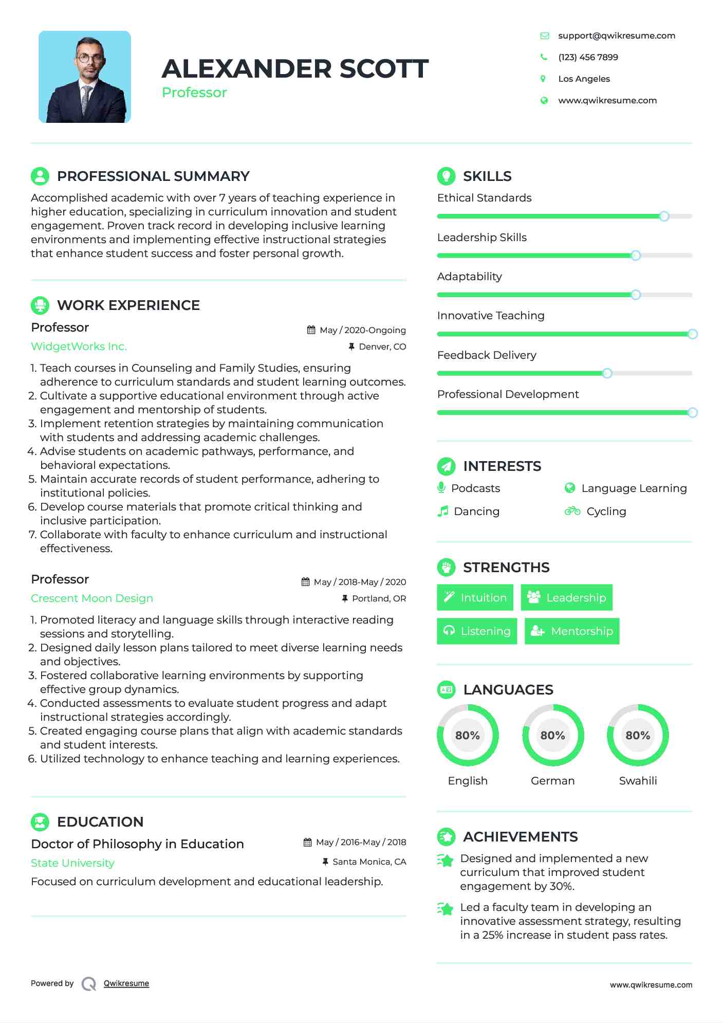 Professor Resume Samples QwikResume