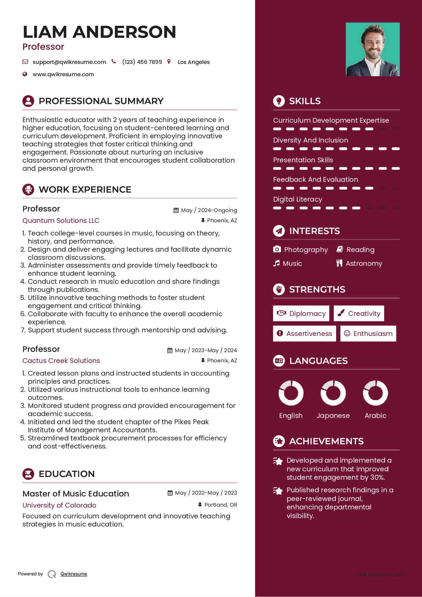 Professor Resume Samples QwikResume