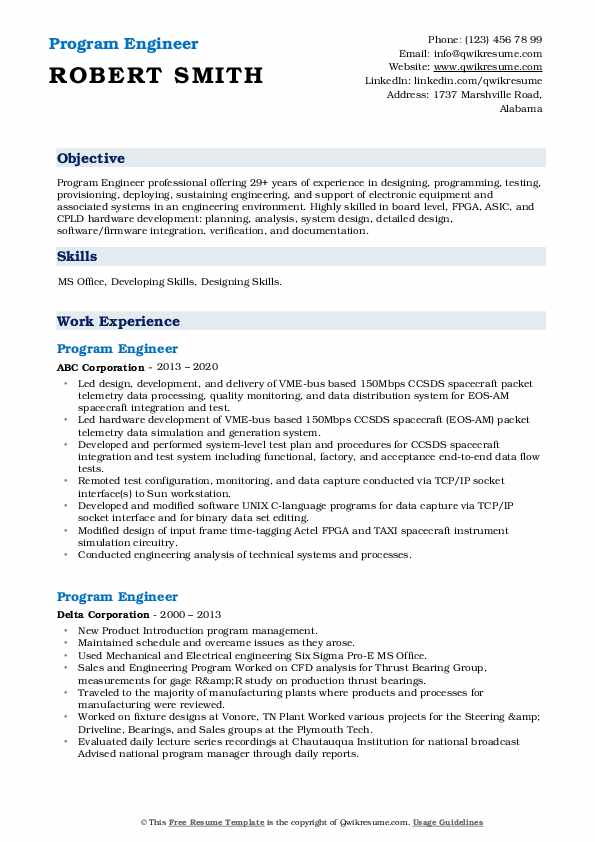Program Engineer Resume Samples | QwikResume