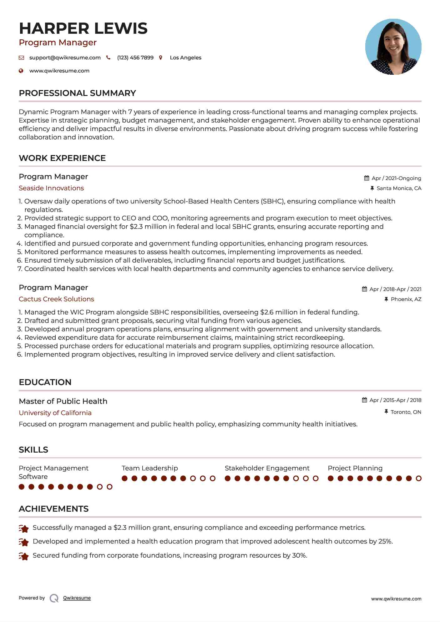Program Manager Resume Samples QwikResume