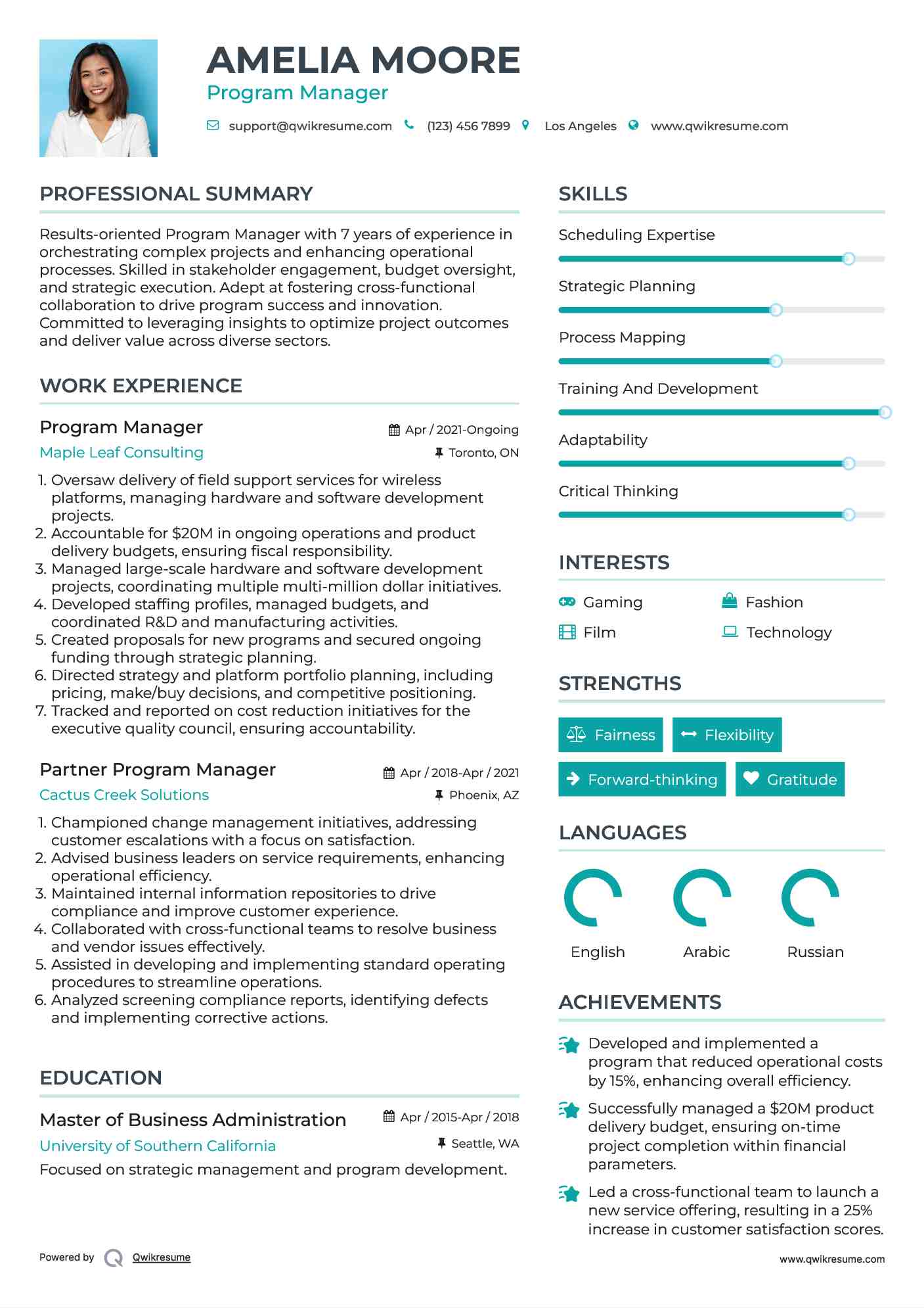 Program Manager Resume Samples QwikResume