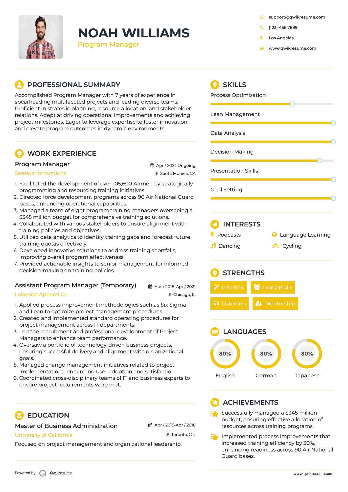 Program Manager Resume Samples QwikResume