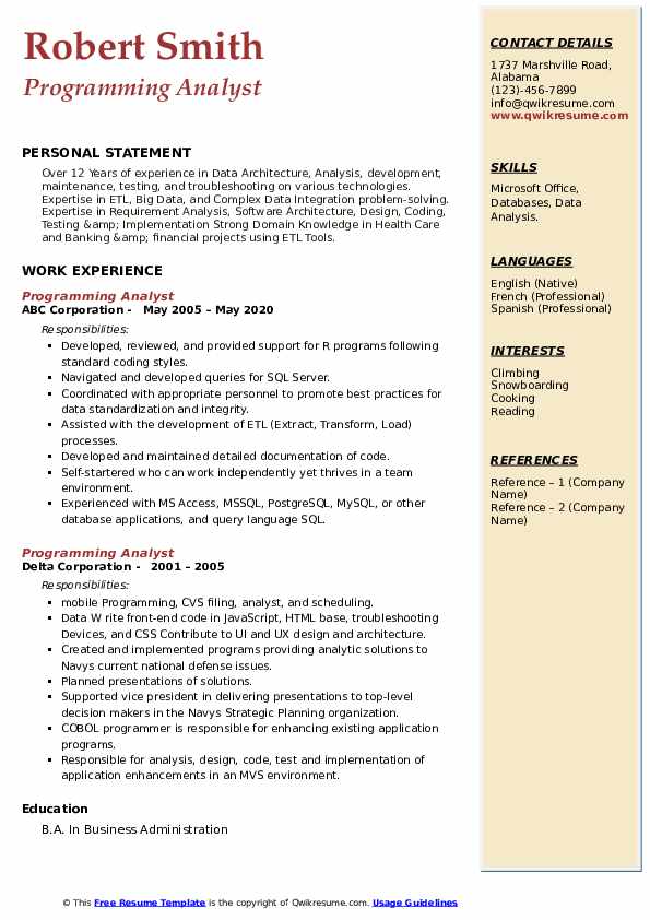 Programming Analyst Resume Samples | QwikResume