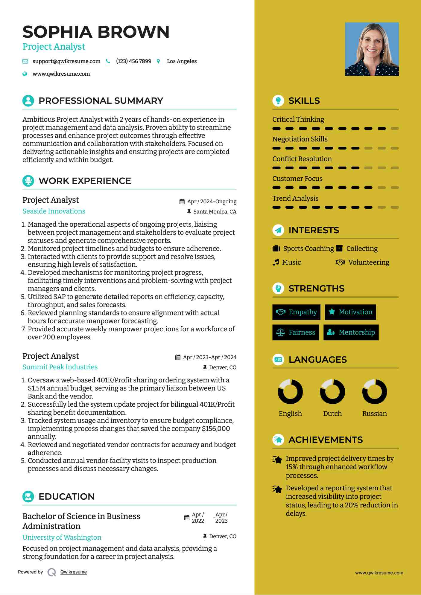 Project Analyst Resume Samples QwikResume