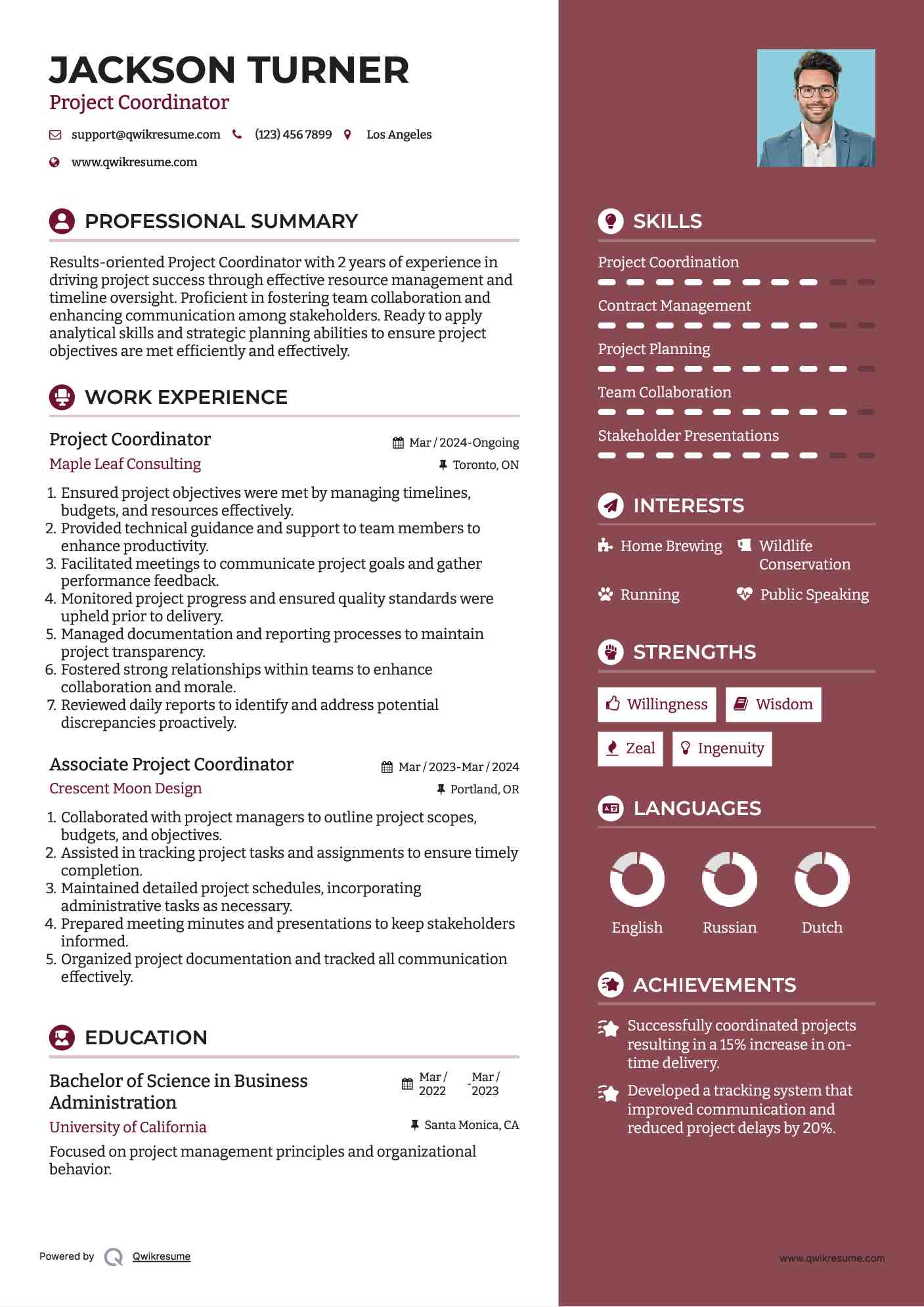 Project Coordinator Resume Samples QwikResume