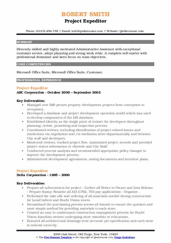 Project Expeditor Resume Samples | QwikResume
