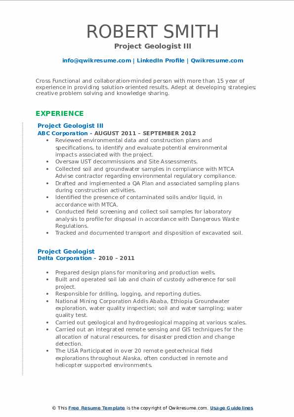 Geologist Sample Resumes
