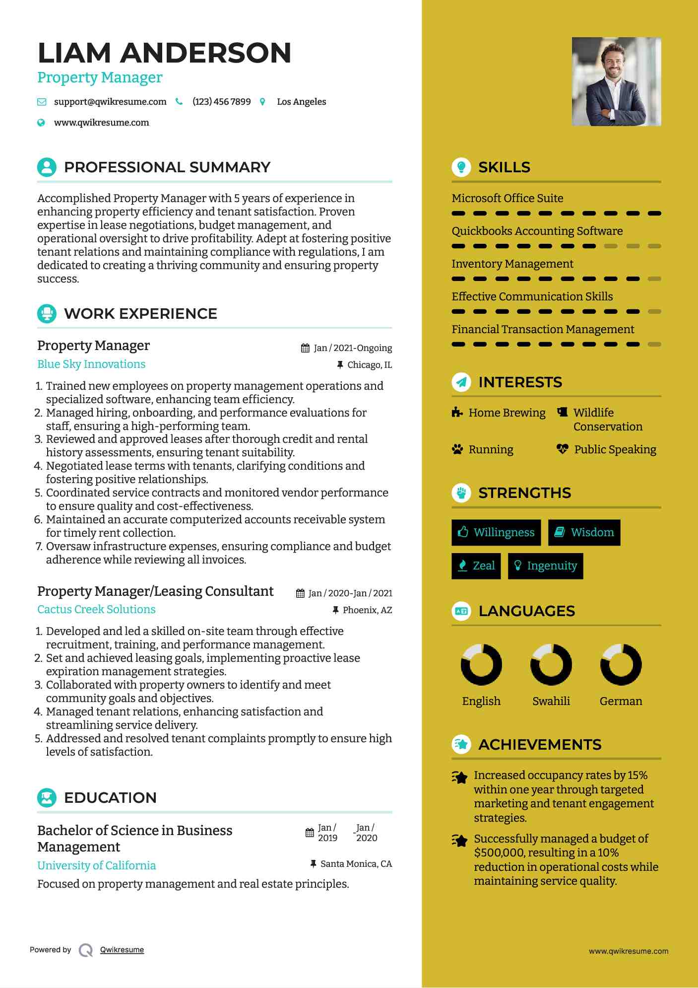 Property Manager Resume Samples QwikResume