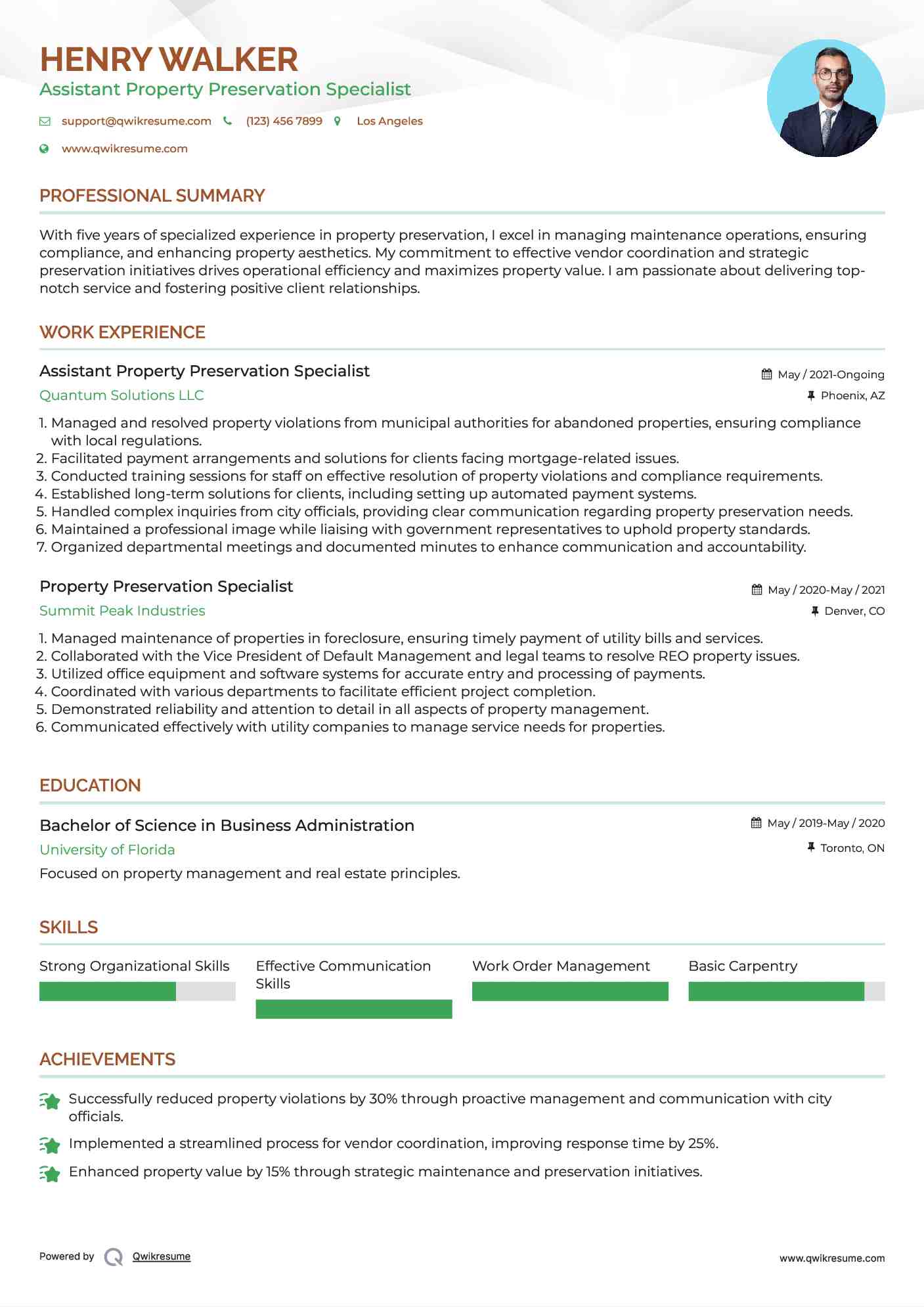 Property Preservation Specialist Resume Samples QwikResume