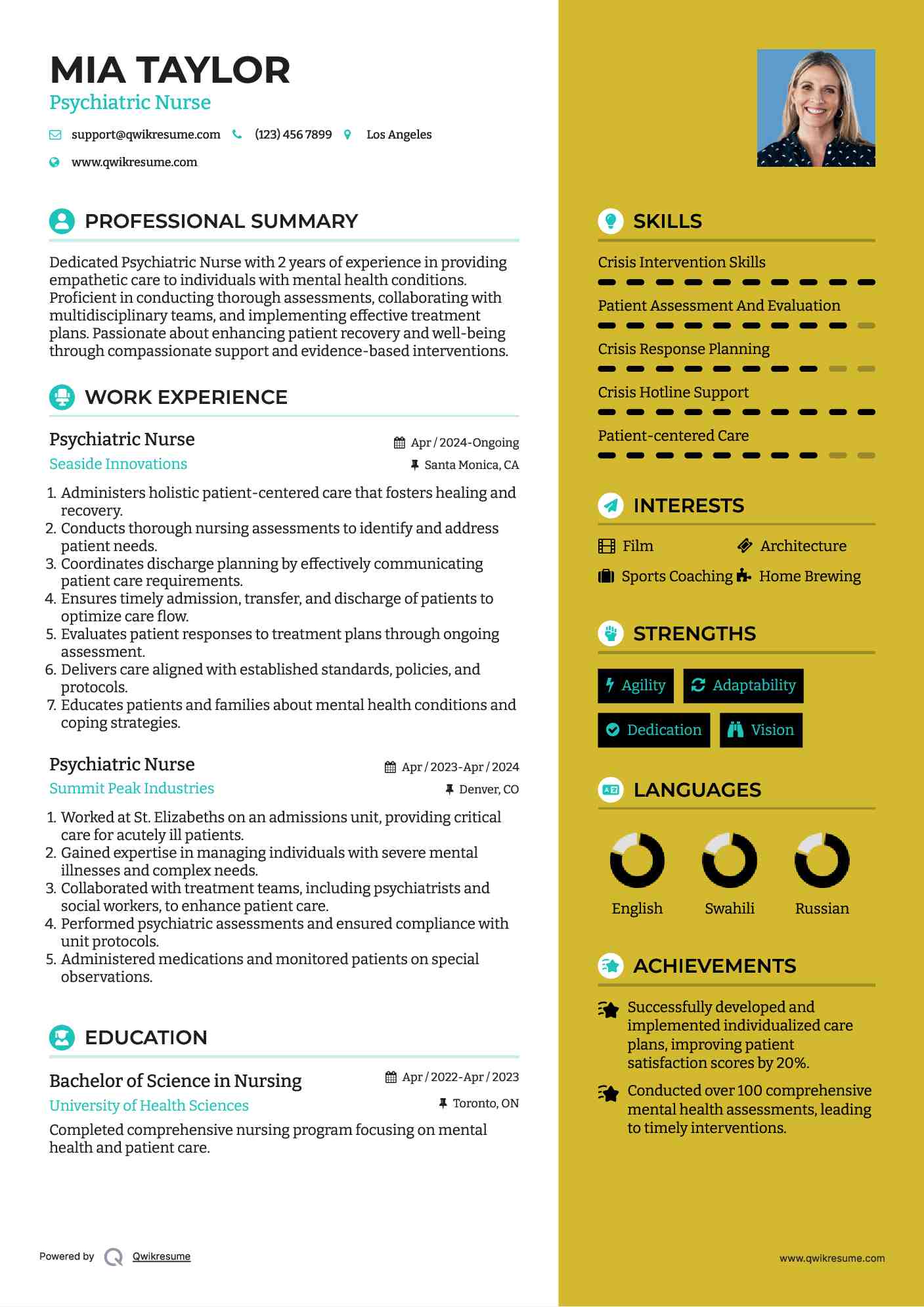 Psychiatric Nurse Resume Samples QwikResume