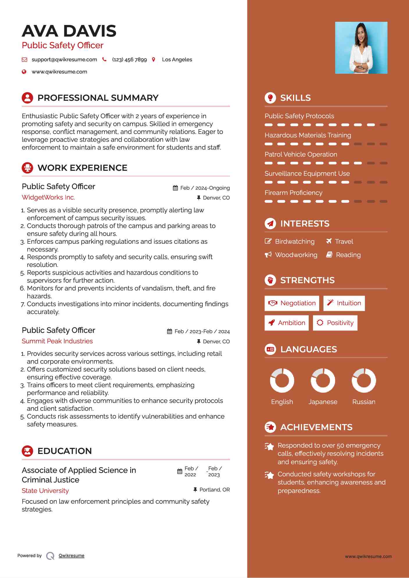 Public Safety Officer Resume Samples QwikResume