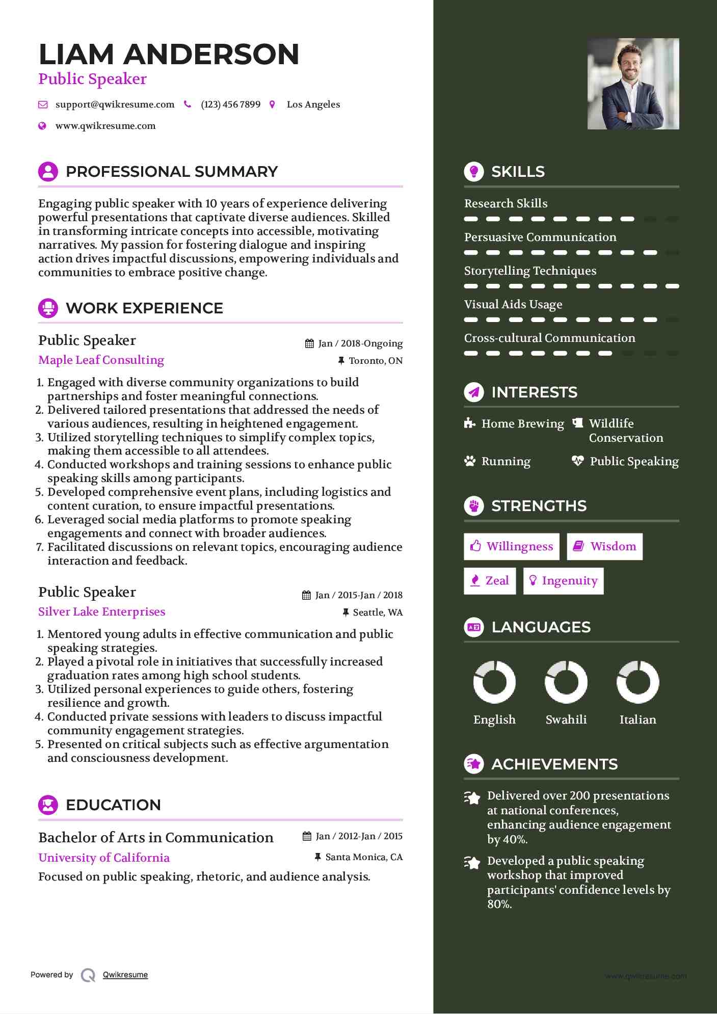 Public Speaker Resume Samples QwikResume
