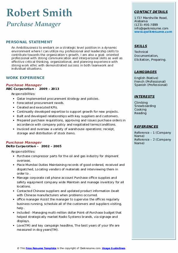 Purchase Manager Resume Samples | QwikResume