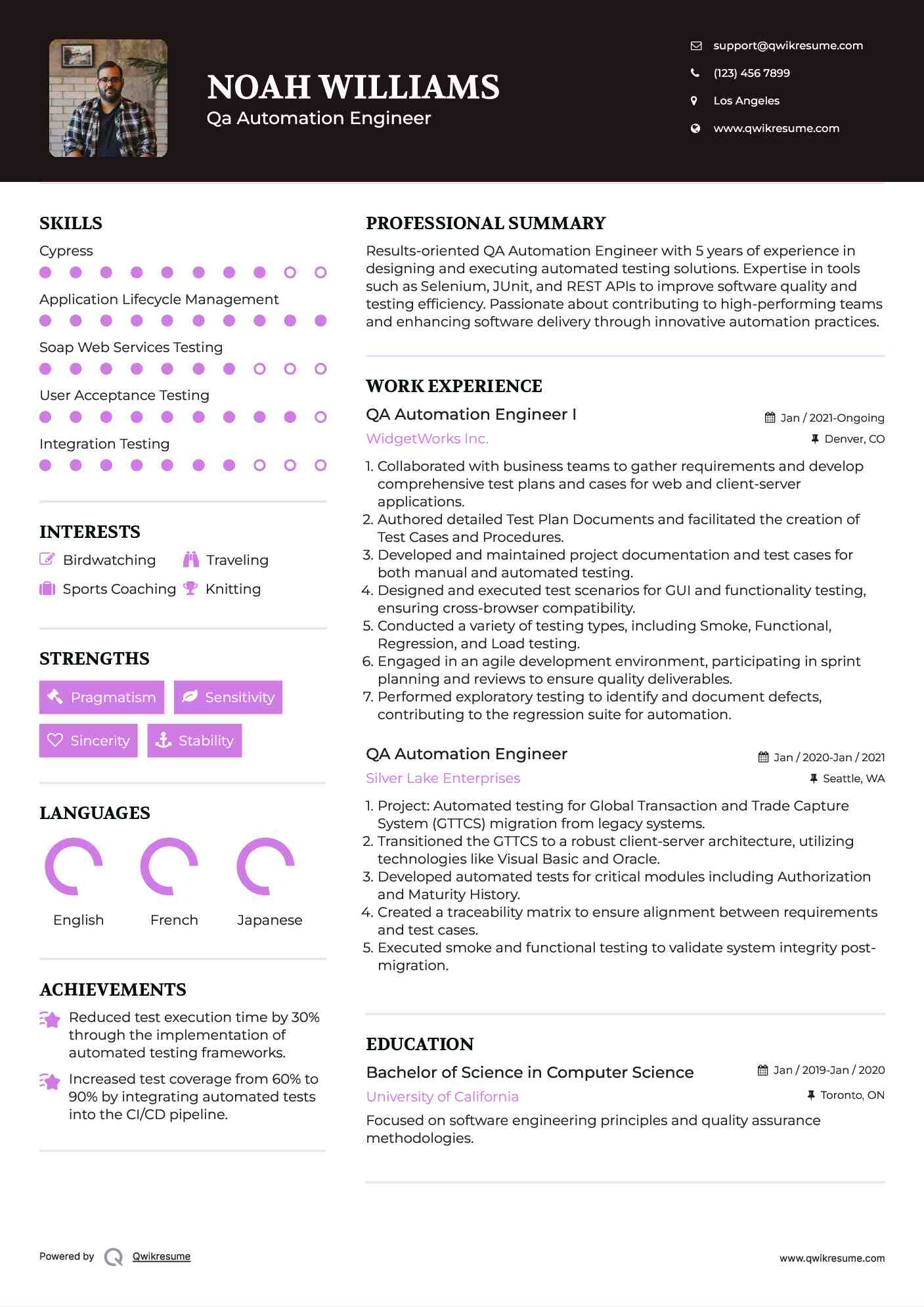QA Automation Engineer Resume Samples QwikResume