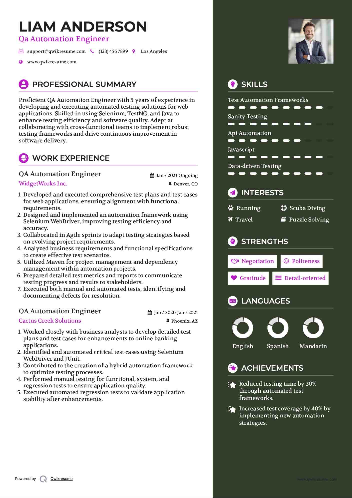 QA Automation Engineer Resume Samples QwikResume