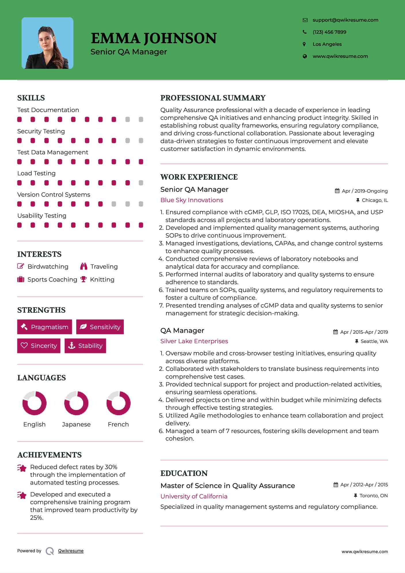 QA Manager Resume Samples QwikResume