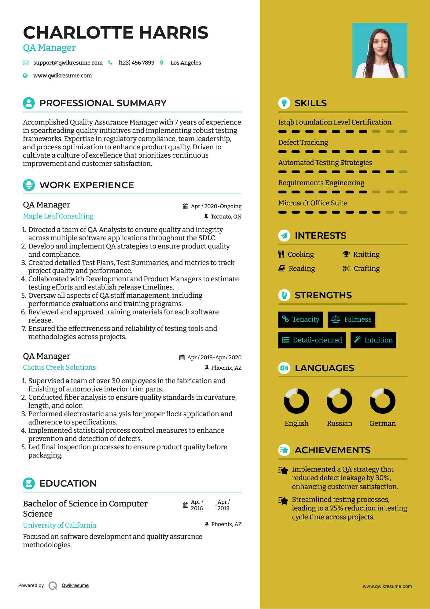 Quality Assurance Manager Job Description Resume Free Online Document