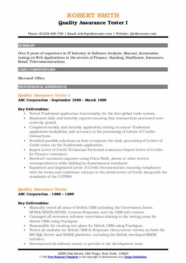 Quality Assurance Tester Resume Samples | QwikResume