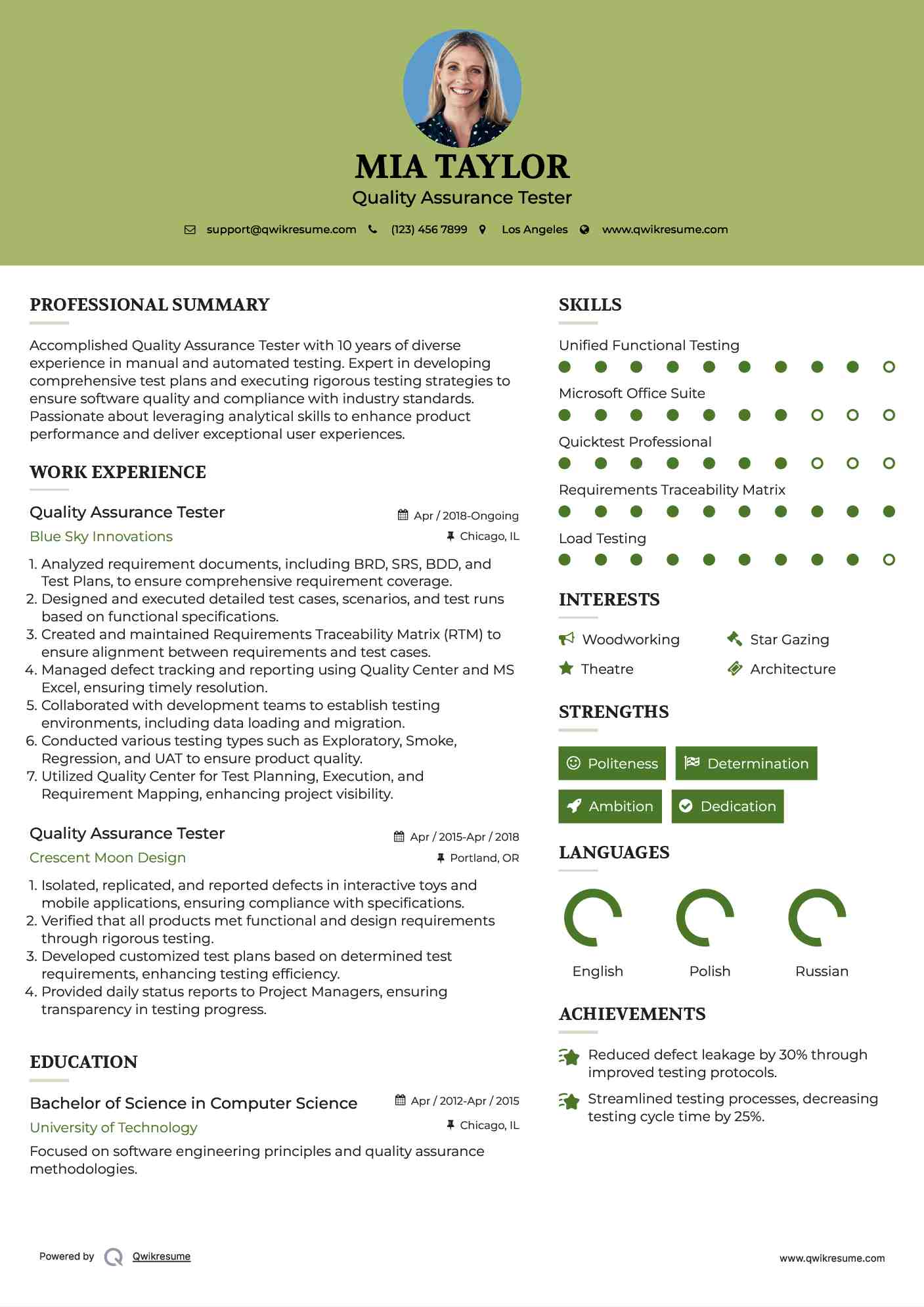Resume Samples For Qa Tester