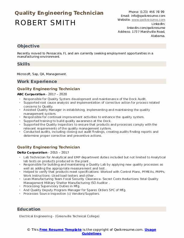 Quality Engineering Technician Resume Samples QwikResume quality-engineering-technician-resume-samples-qwikresume
