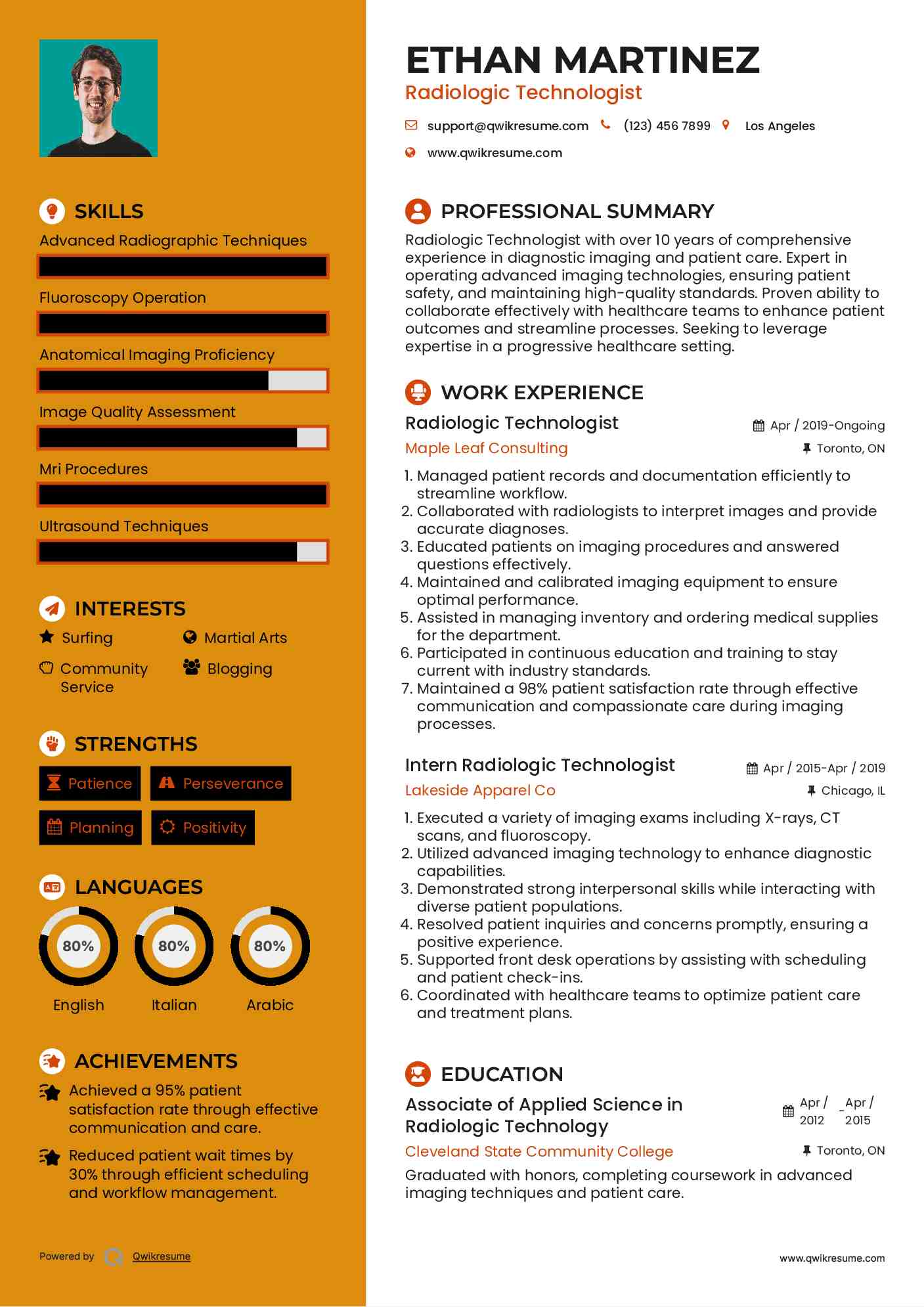 Radiologic Technologist Resume Samples QwikResume