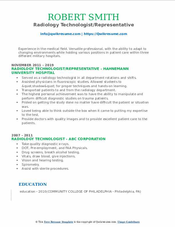 Radiography Resume Samples Professional