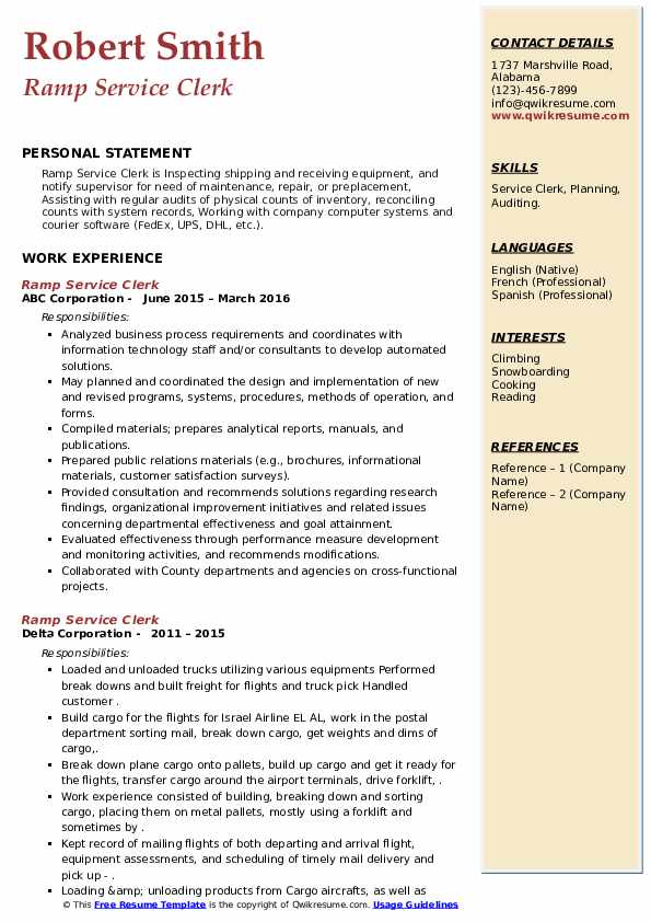Ramp Service Clerk Resume Samples | QwikResume