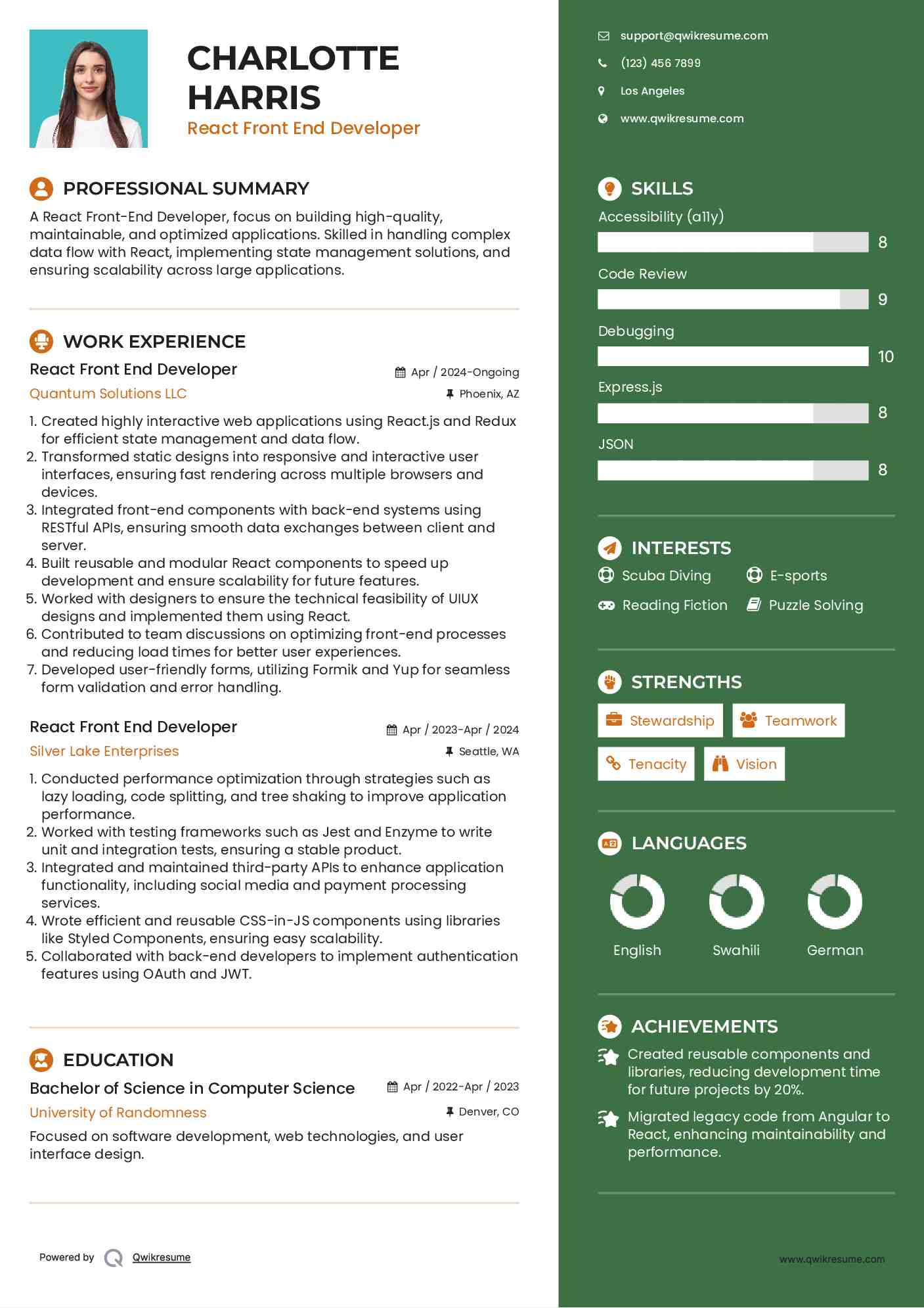 10+ React Front End Developer Resume Samples & Templates for 2025