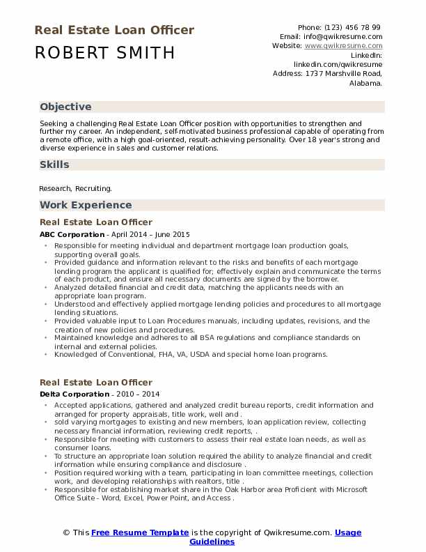 Real Estate Loan Officer Resume Samples QwikResume