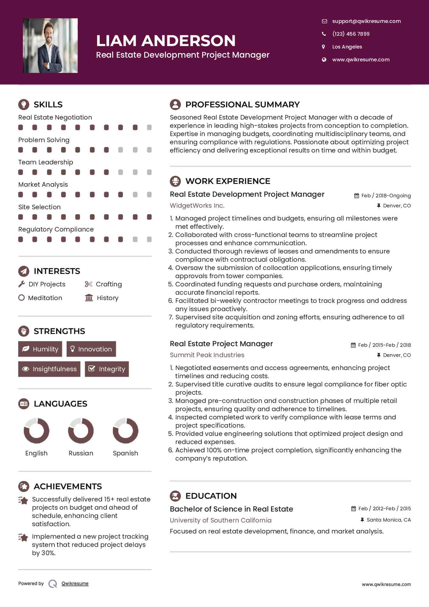 Real Estate Project Manager Resume Samples QwikResume