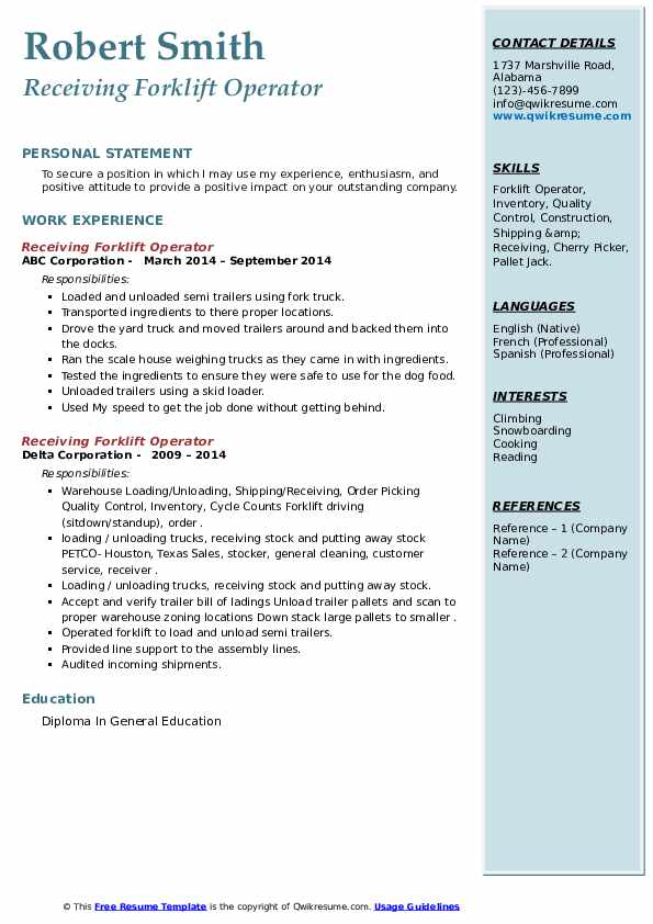 Forklift Operator Resume Samples | QwikResume