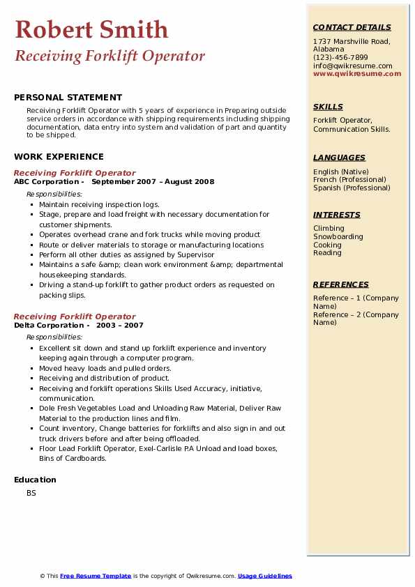 Shipping And Receiving Forklift Operator Job Description at Jared ...