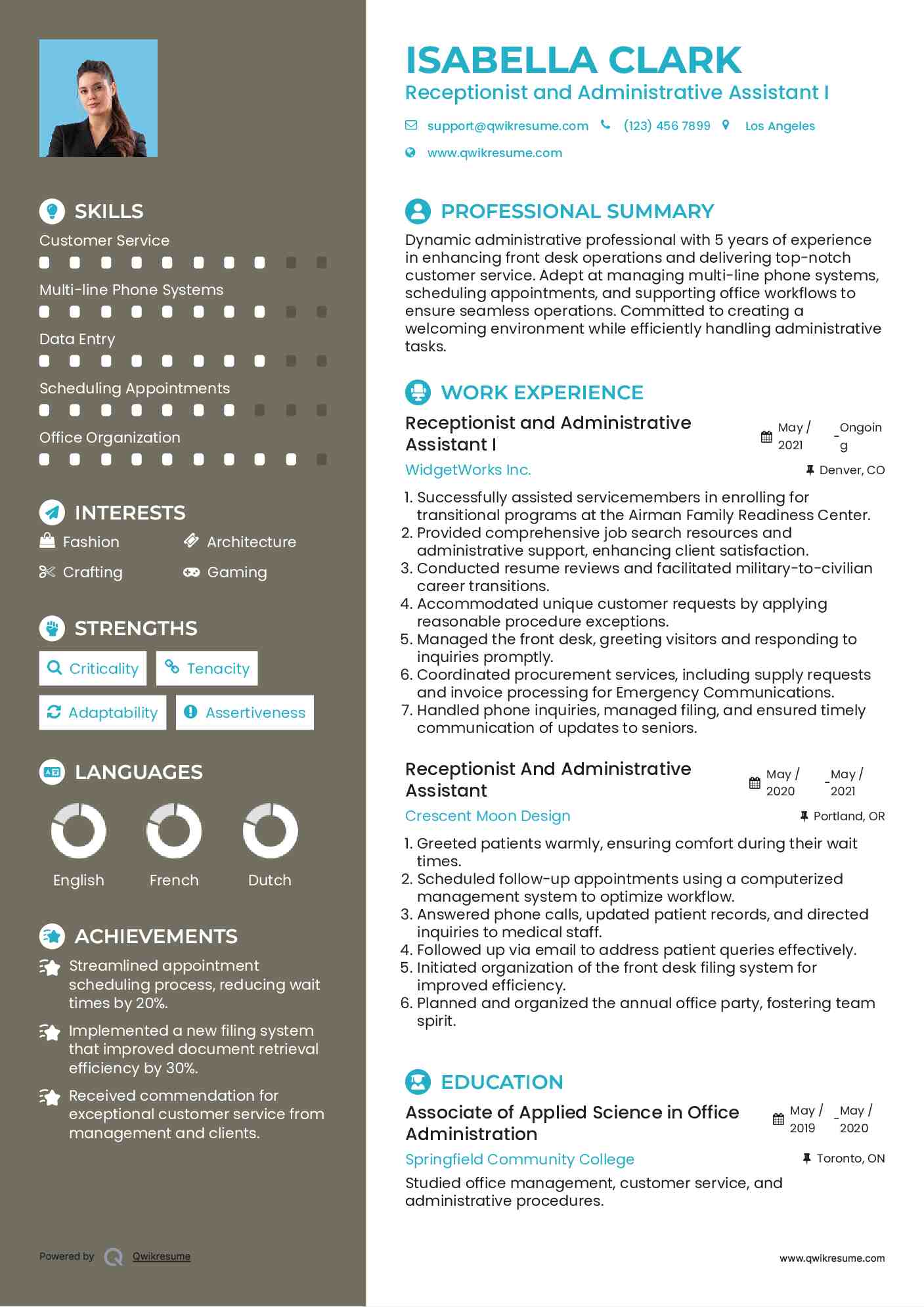 Receptionist And Administrative Assistant Resume Samples | Qwikresume