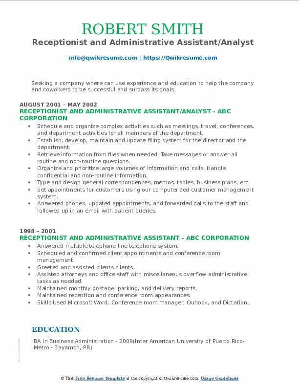Receptionist And Administrative Assistant Resume Samples | Qwikresume