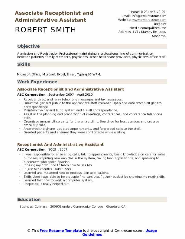 Receptionist And Administrative Assistant Resume Samples | Qwikresume