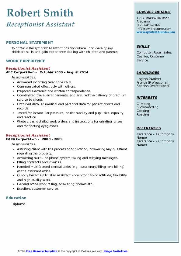 Receptionist Assistant Resume Samples | Qwikresume
