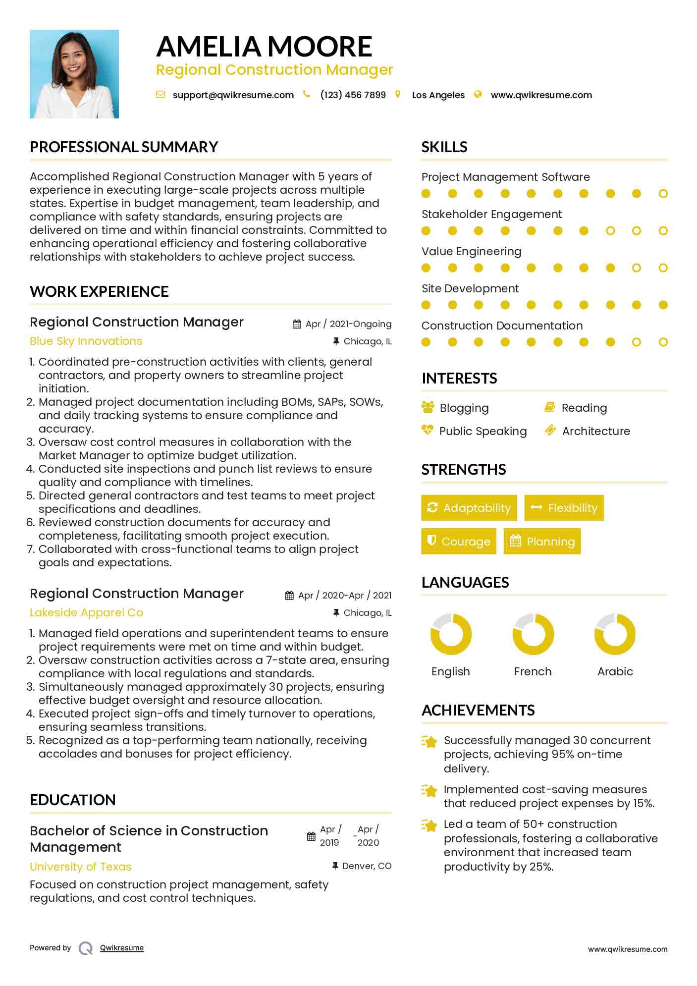10+ Construction Manager Resume Samples & Templates for 2025