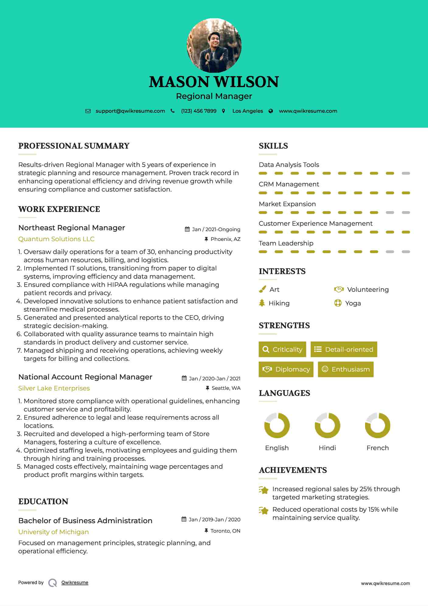 Regional Manager Resume Samples QwikResume