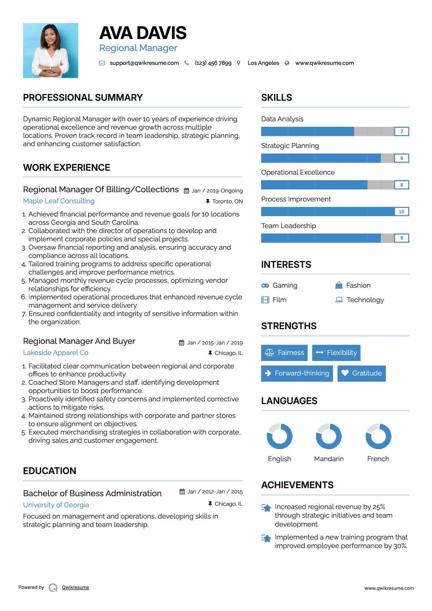 Regional Manager Resume Samples QwikResume