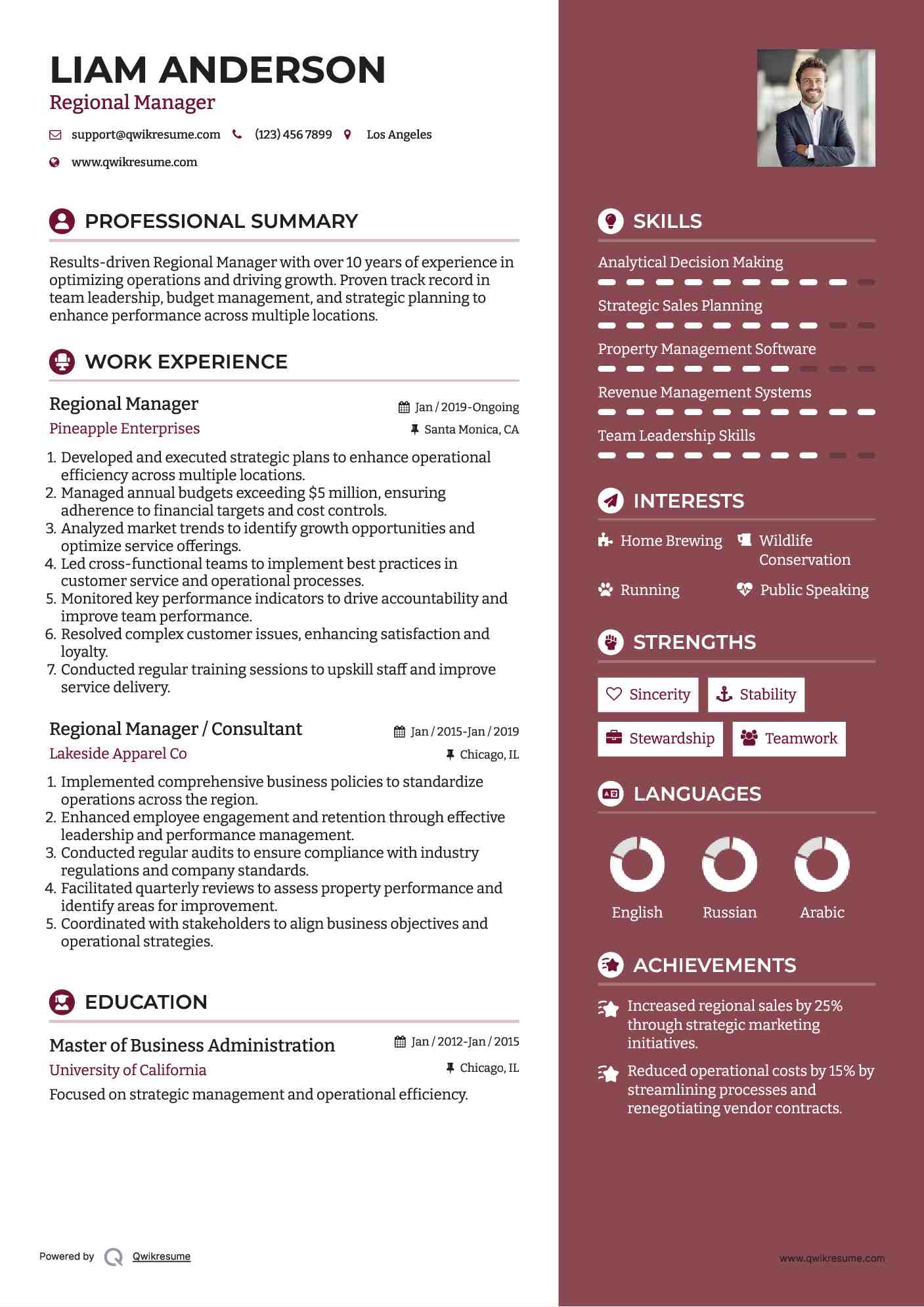 Regional Manager Resume Samples QwikResume