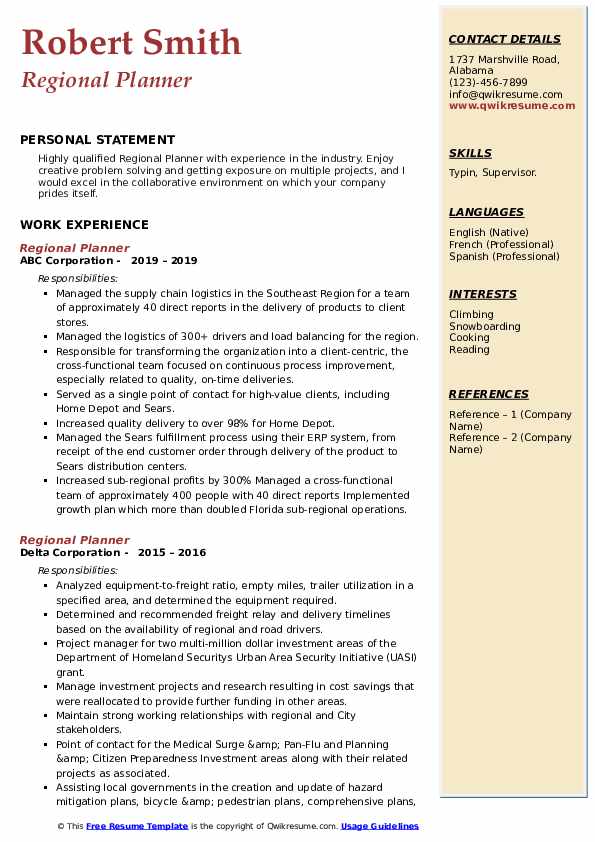 Regional Planner Resume Samples | QwikResume