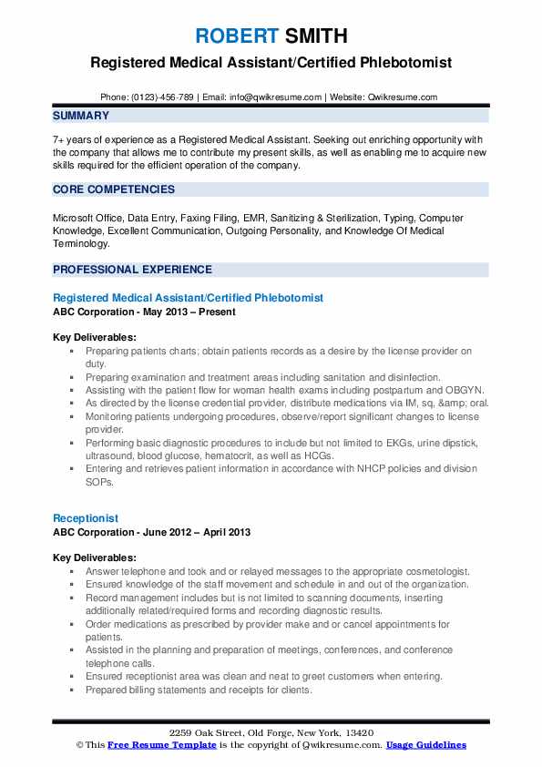 Registered Medical Assistant Resume Samples | Qwikresume