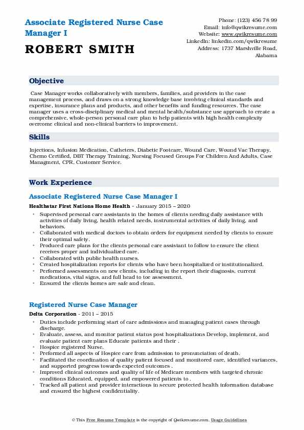 Registered Nurse Case Manager Resume Samples | QwikResume