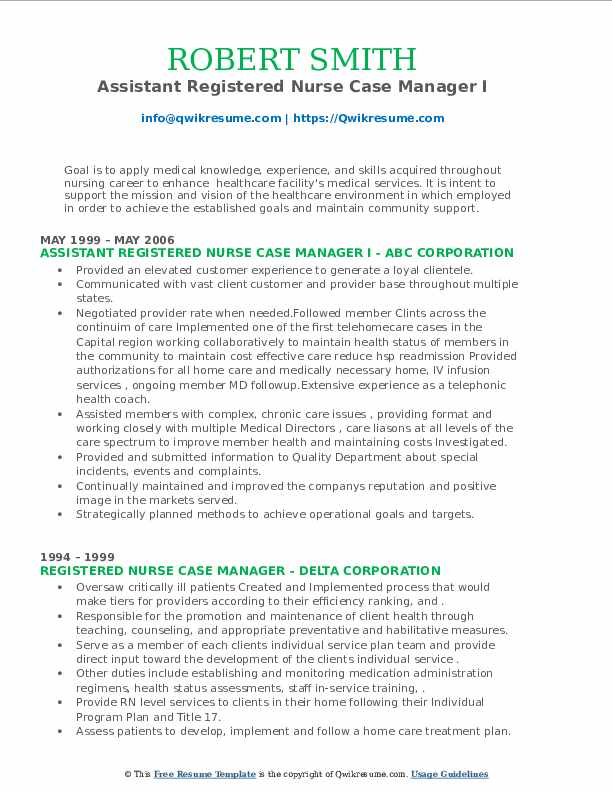 Registered Nurse Case Manager Resume Samples | QwikResume