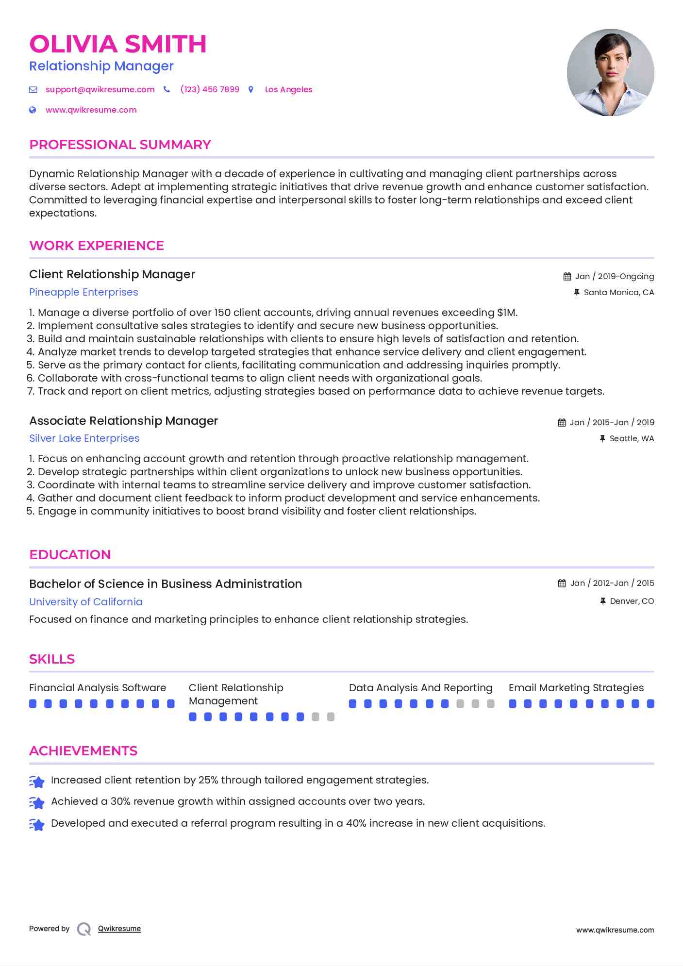 Relationship Manager Resume Samples QwikResume