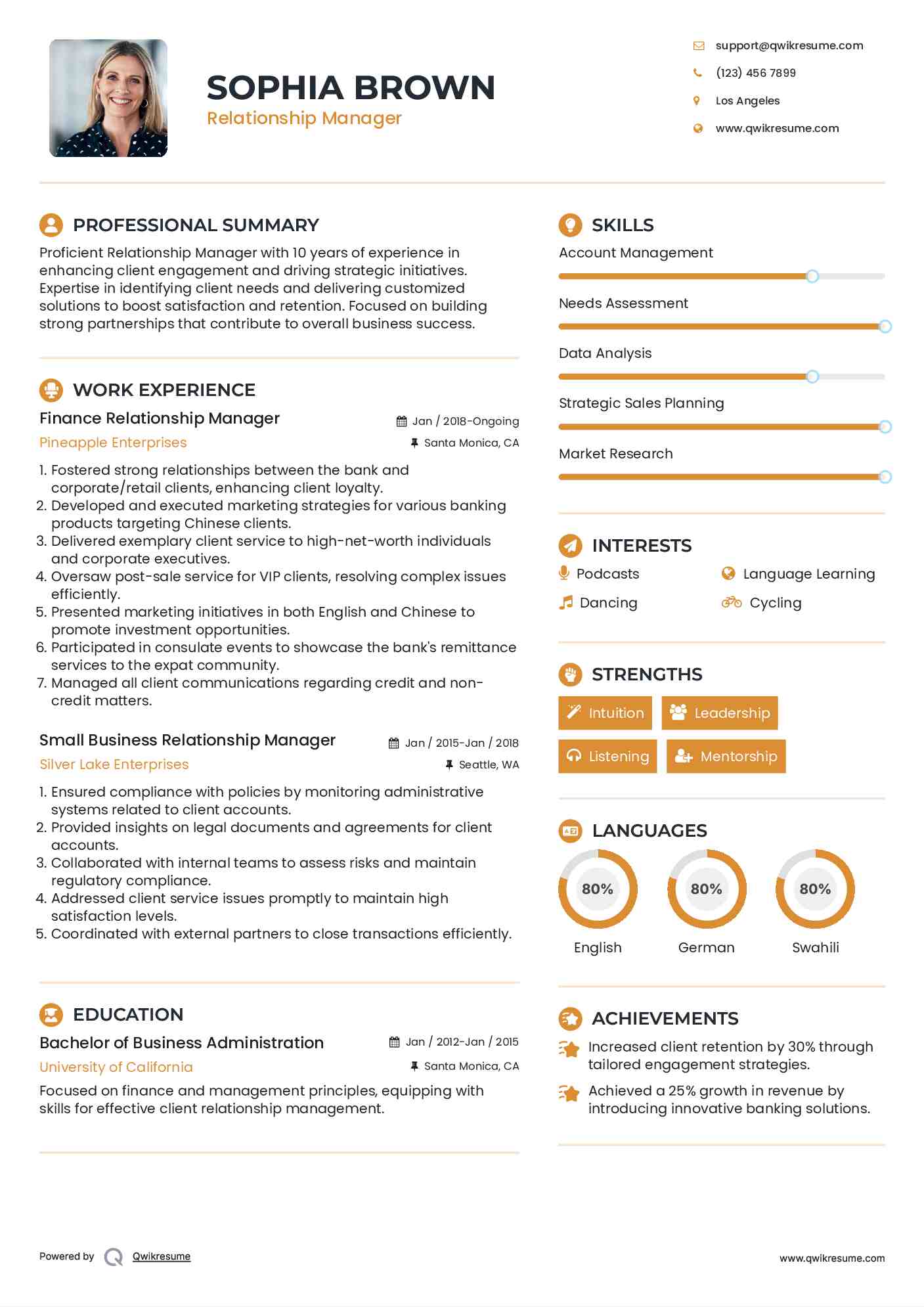 Relationship Manager Resume Samples QwikResume