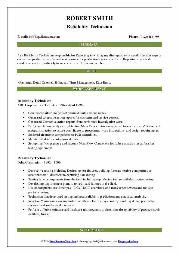 Reliability Technician Resume 51+ CV Templates (for Every Job
