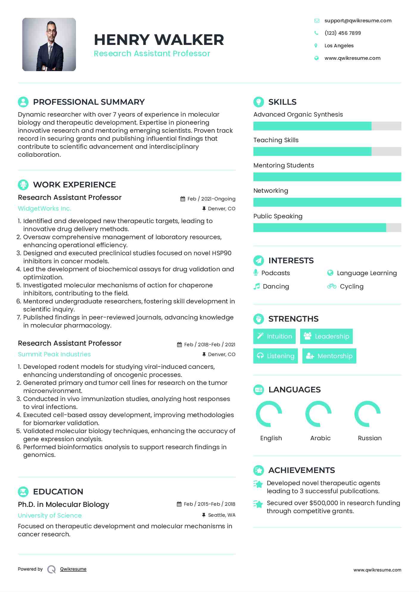 Research Assistant Professor Resume Samples QwikResume